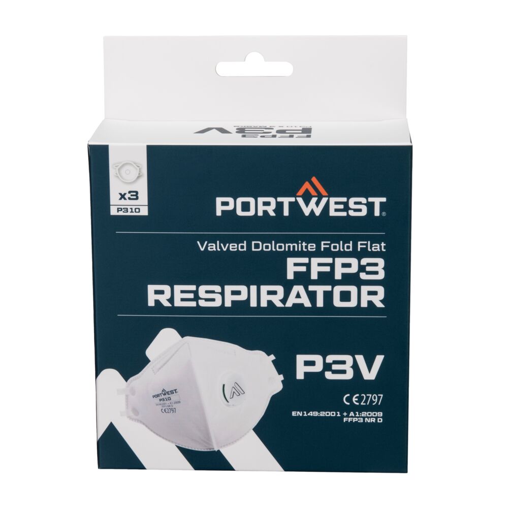 Portwest P310 FFP3 Valved Dolomite Fold Flat Respirator (Pk3)