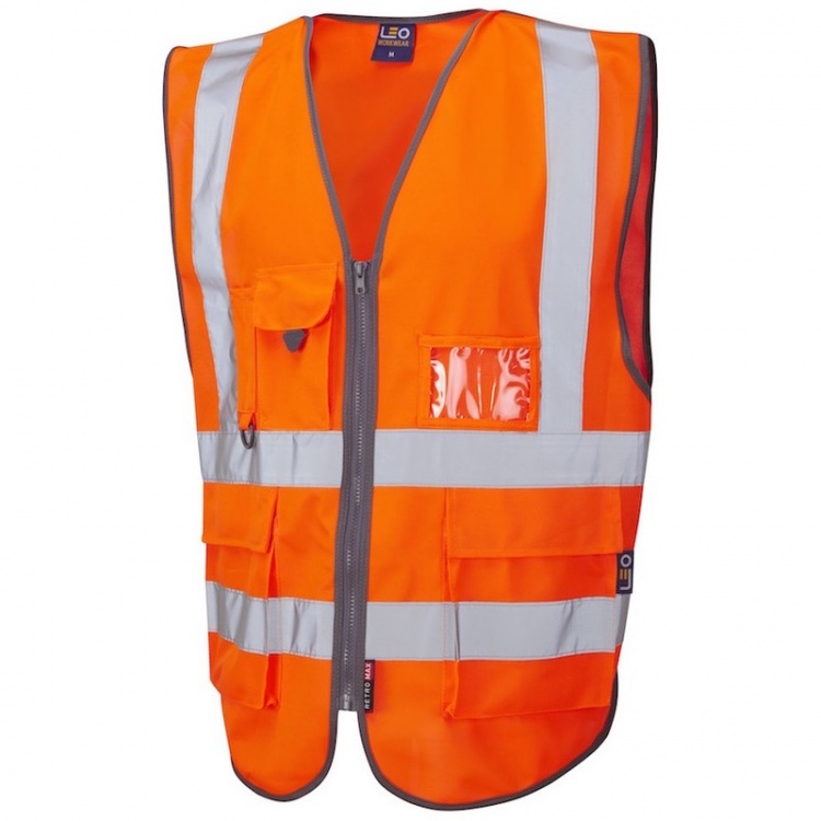 Leo Workwear Hi Vis Superior Class 2 Railway Vest RIS-3279-TOM Orange