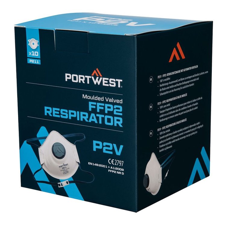 Portwest P211 Moulded FFP2 Valved Respirator (Pk10) | BK Safetywear